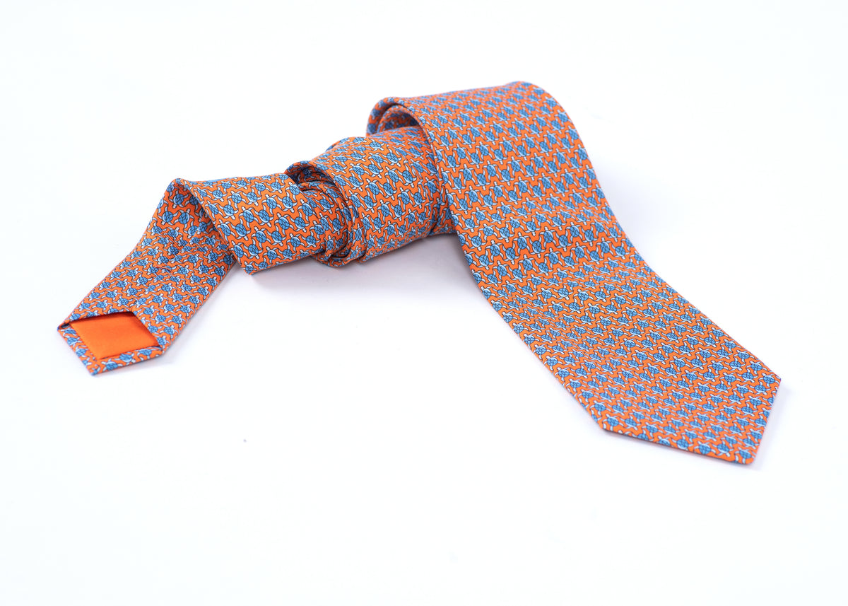 Hermes Turtle Pattern Orange and Blue Silk Necktie – SecondFirst